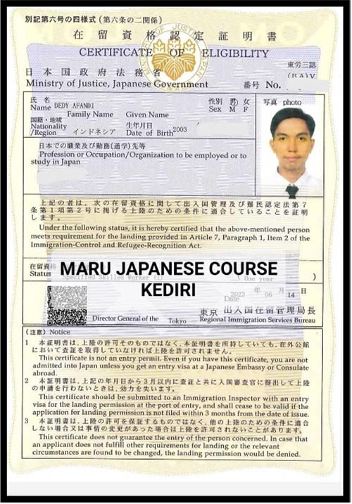 Bukti Visa dan Coe (Surat Ijin Tinggal Jepang) siswa yang sudah terbit - Maru Japanese Course