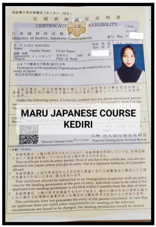 Bukti Visa dan Coe (Surat Ijin Tinggal Jepang) siswa yang sudah terbit - Maru Japanese Course